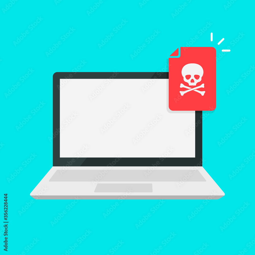 Art & Laptop and document with a skull icon. Virus, malware, email ...