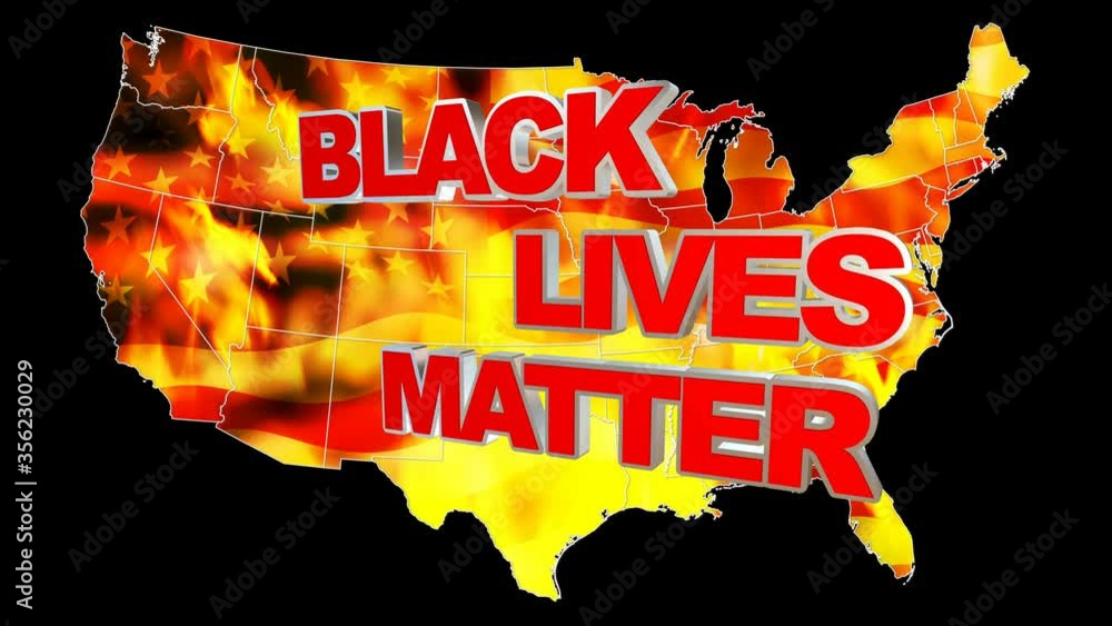 Black Lives Matter text animation on burning fire USA map background ...
