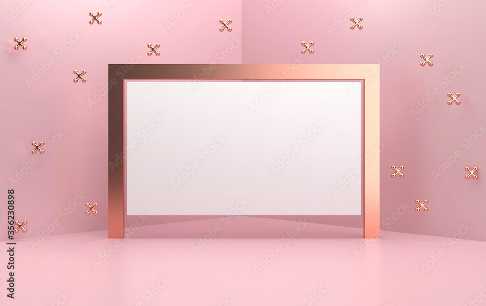 Minimalist abstract background, pink studio background, 3D render, gold ...