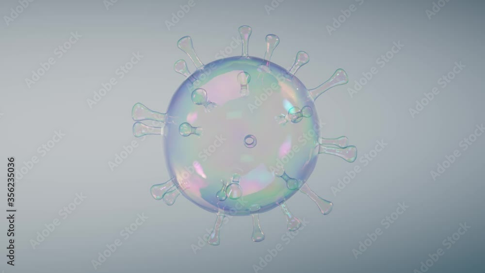 Coronavirus COVID-19 flu bacteria made of soap bubble. Microscopic view ...