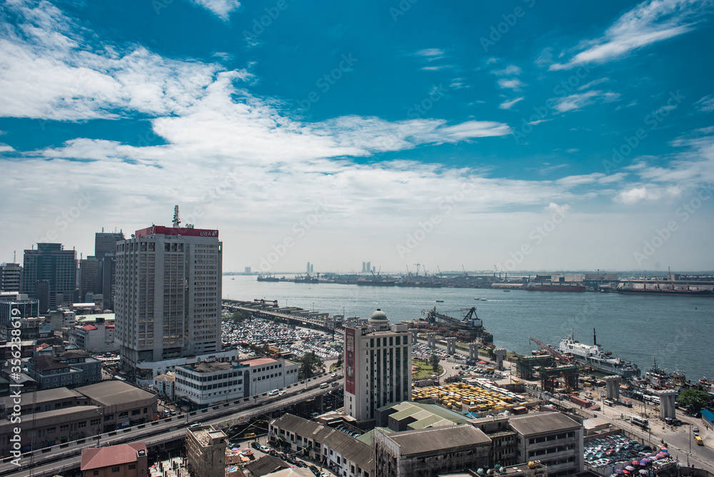 An overview of marina, Lagos island showing the Lagoon Stock Photo ...