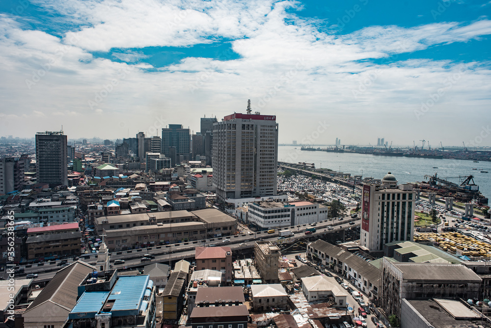 An overview of marina, Lagos island showing the Lagoon Stock Photo ...