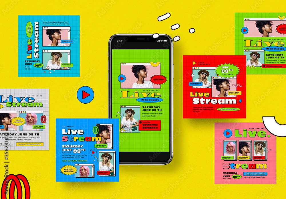 Live Stream Social Media Layout Pack Stock Template | Adobe Stock