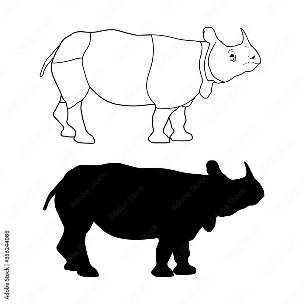 Rinoceronte de Java, líneas y silueta vectorizado. Logotipo animal ...