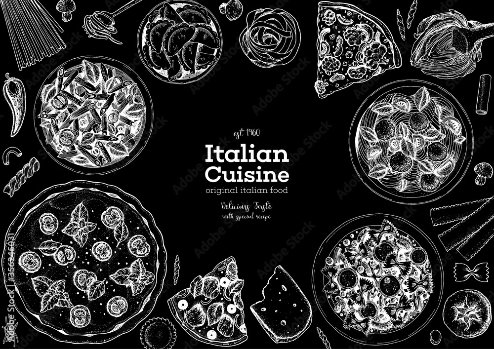 Pizza, pasta and ravioli cooking and ingredients for pizza, pasta and ...