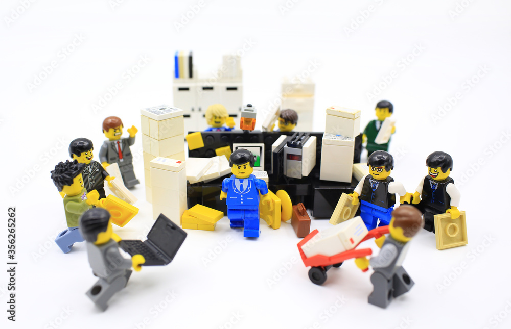 HONG KONG, MAY 25: Studio shot of Lego people, combine from different ...