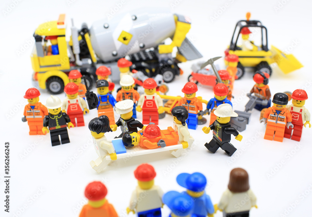 HONG KONG, MAY 25: Studio shot of Lego people, combine from different ...
