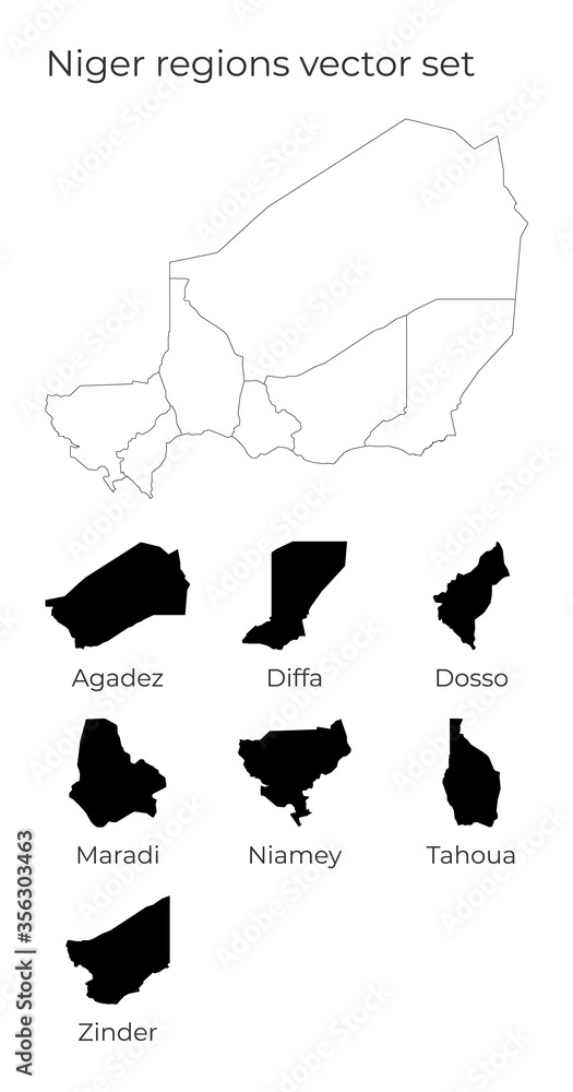 Vetor de Niger map with shapes of regions. Blank vector map of the Country with regions. Borders ...