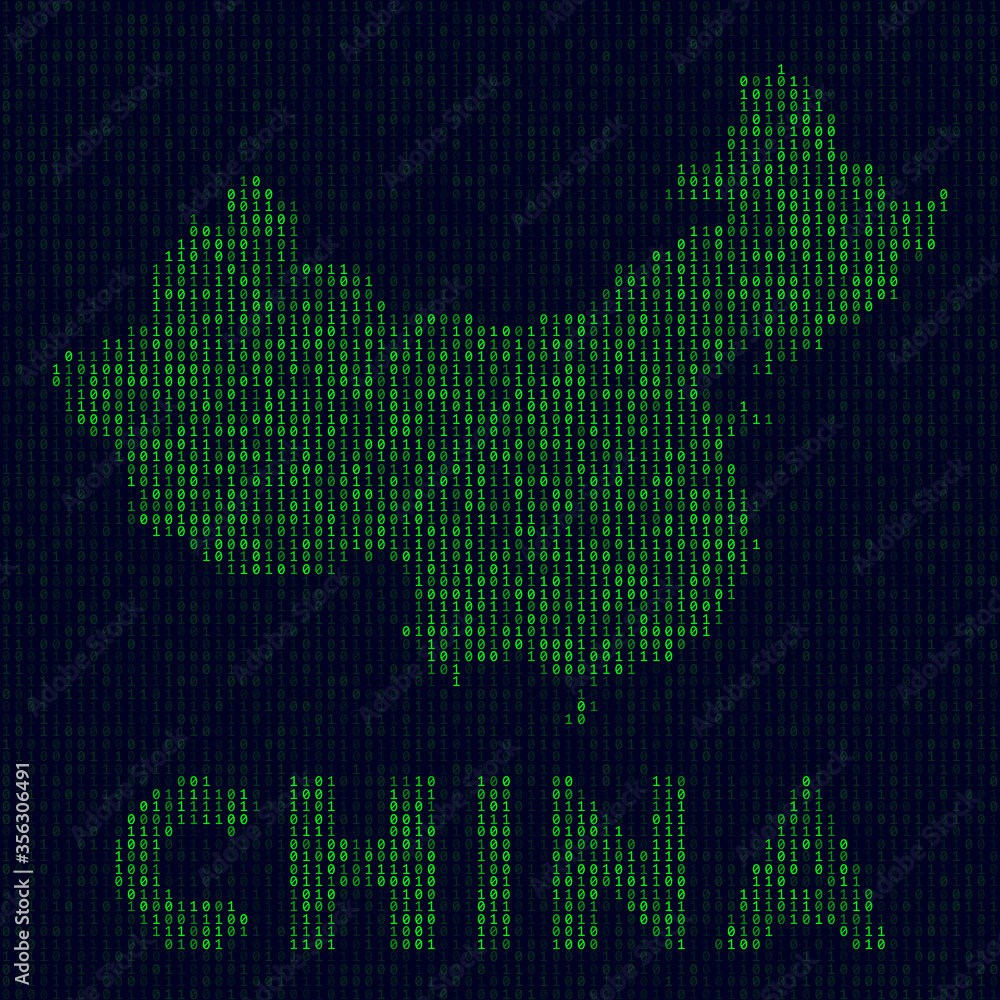 Digital China logo. Country symbol in hacker style. Binary code map of ...