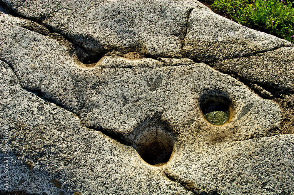 Mortars intersect joints in granitic Bedrock, Southern San Joaquin ...