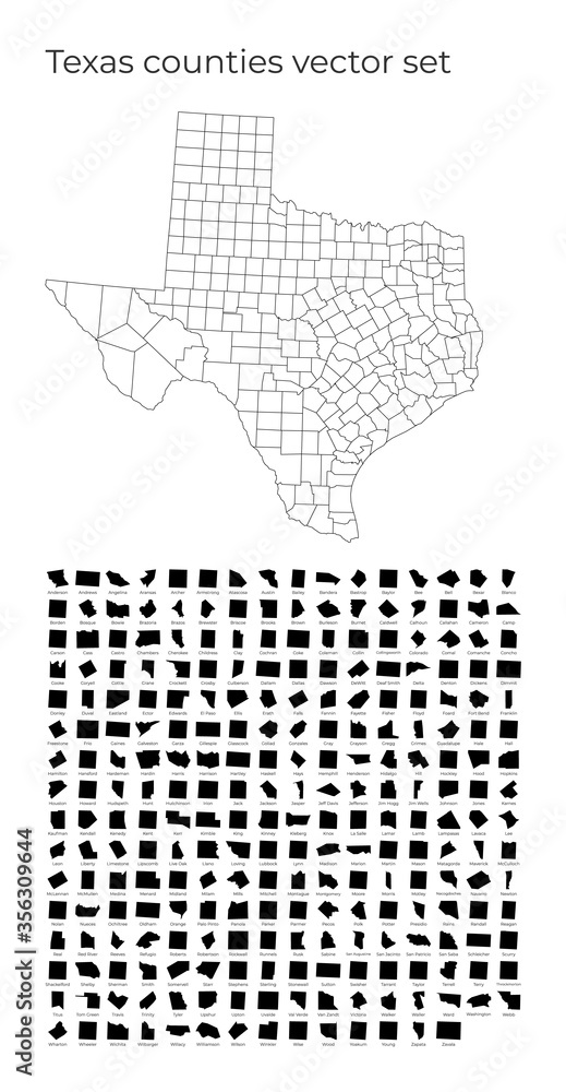 Texas map with shapes of regions. Blank vector map of the Us State with ...