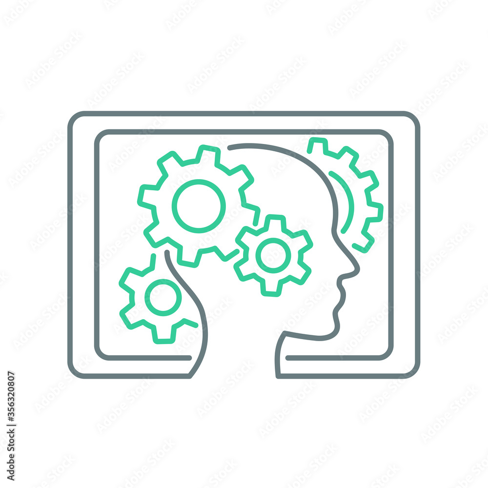 eLearning technology - human head with gearbox inside and framed with ...