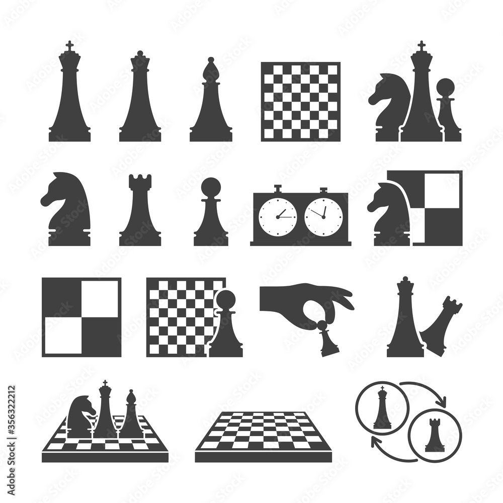 Chess game black icons on white background. Double chess clock ...
