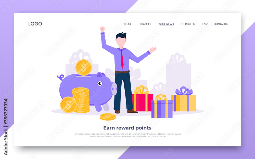 Earn points business landing page concept flat style design vector ...