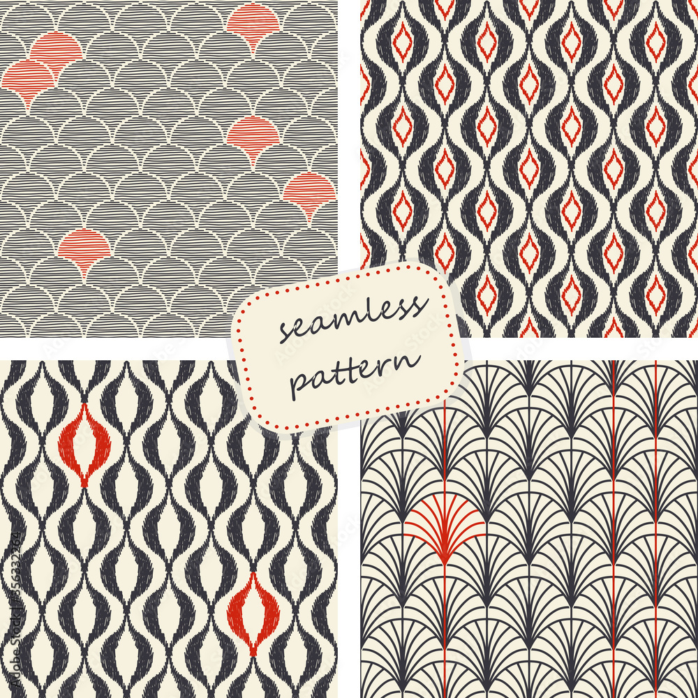 Set of Seamless geometric pattern in retro style. Hand drawn lines ...