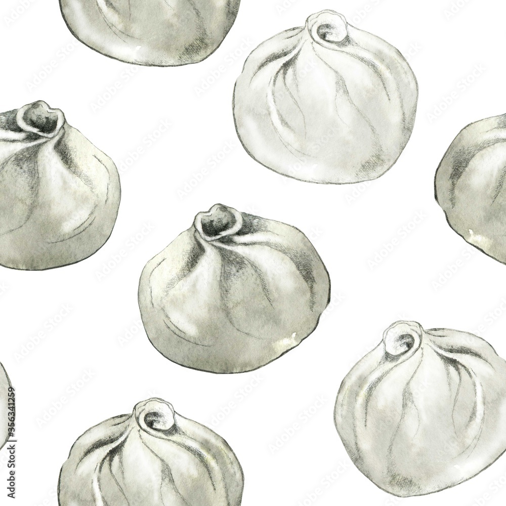 Seamless pattern with hand drawn chinese dumplings. Asian steamed food ...