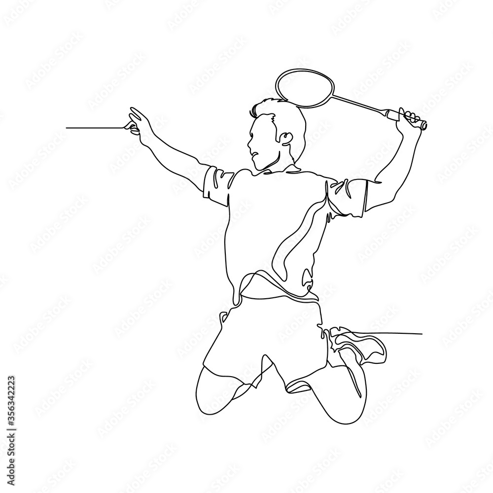 Continuous line drawing of badminton players who are playing. Badminton ...