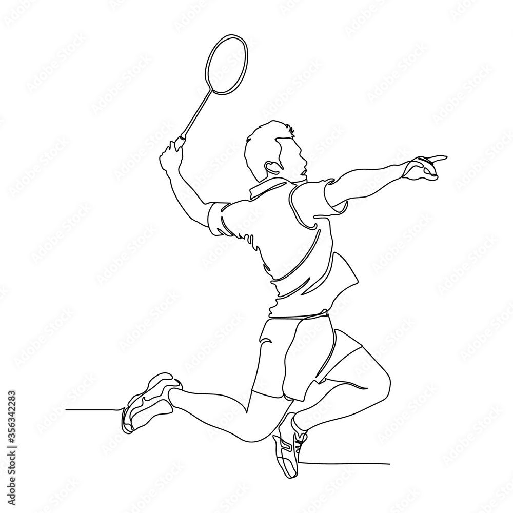Continuous line drawing of badminton players who are playing. Badminton ...