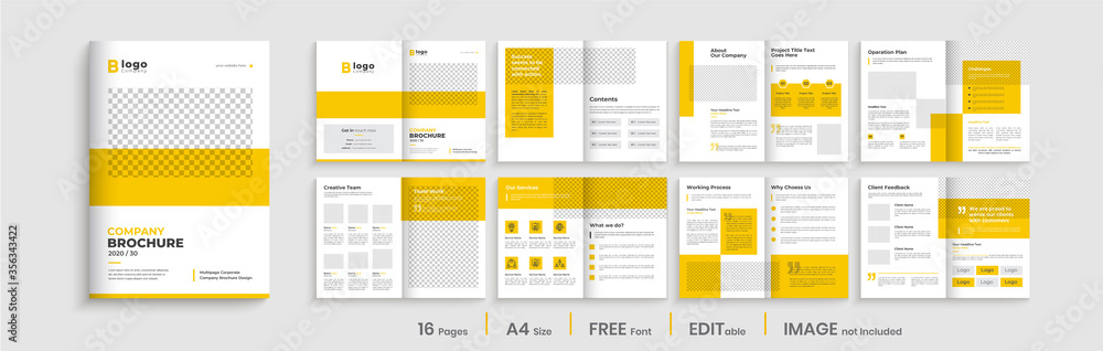 Professional brochure template layout design, yellow shapes, business ...
