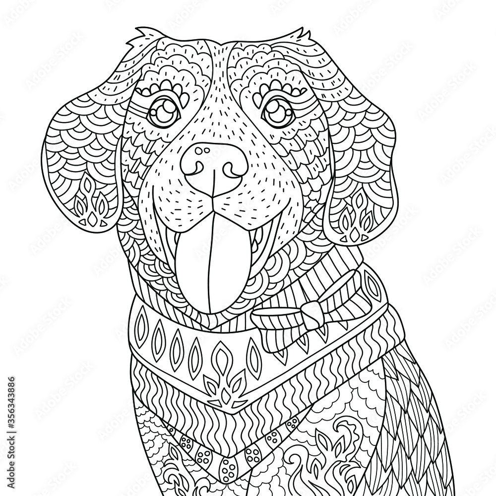 Funny happy smiling dog illustration. Vector hand drawn line art ...