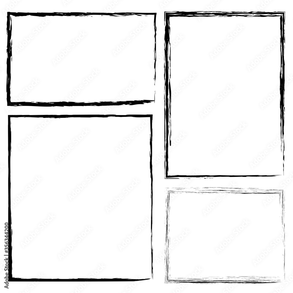 Hand-drawn brush border. Flat rectangle frame in grunge style. Pencil ...