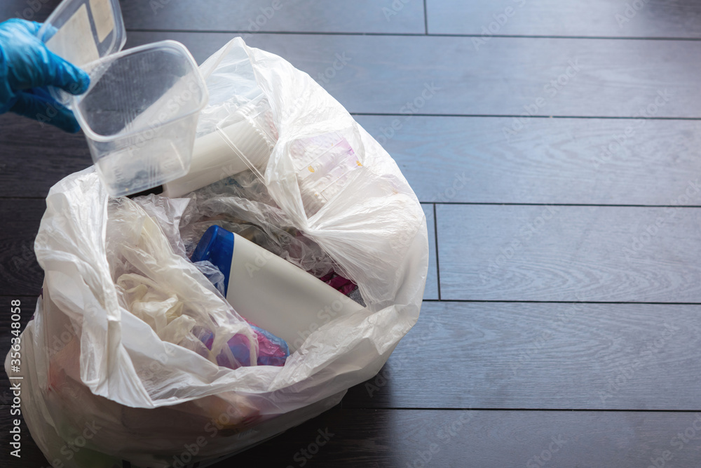 Plastic trash in the bag top view. Recycling of plastic waste. Separate ...