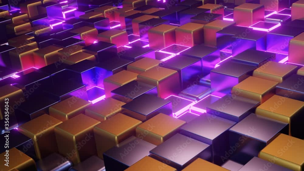 abstract cube grid with cool pink neon cubes, marmor cubes and metal ...