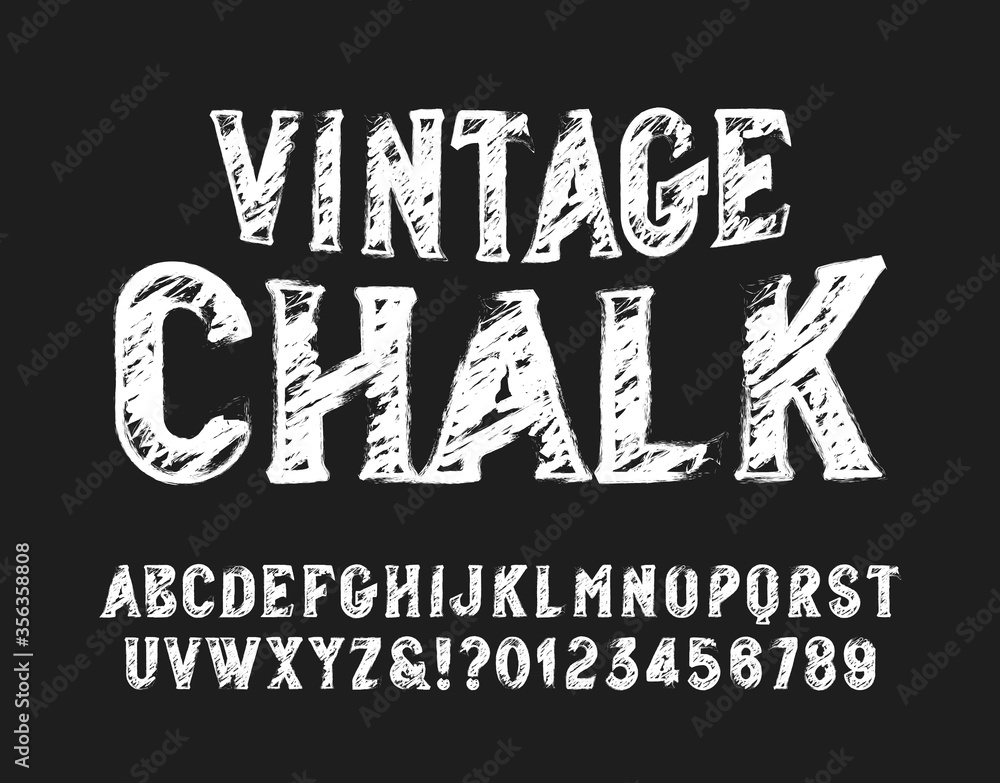 Vintage Chalk alphabet font. Hand drawn letters, numbers and symbols ...