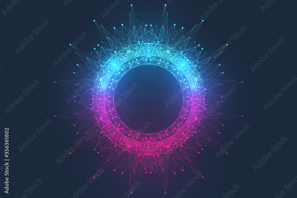 Quantum computer technology concept. Sphere explosion background. Deep ...