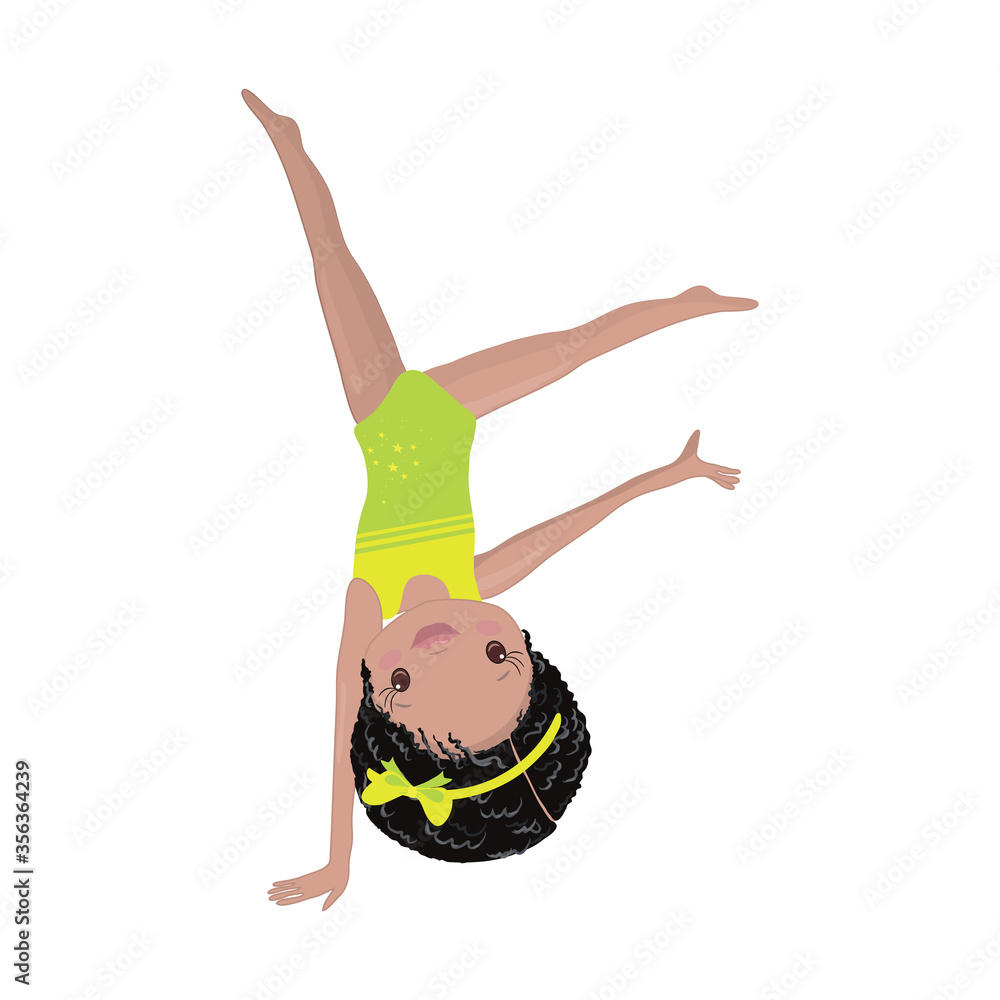 Clipart Cute African American Girl Gymnast Gym. Vector Illustration ...