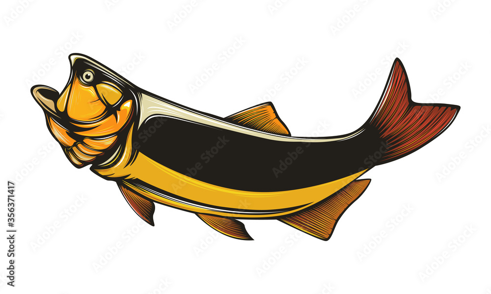 Gold dorado fishing logo. Salminus brasiliensis fish club emblem ...