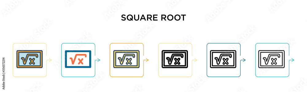 Square root vector icon in 6 different modern styles. Black, two ...