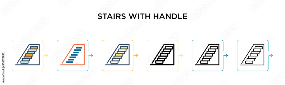 Stairs with handle vector icon in 6 different modern styles. Black, two ...