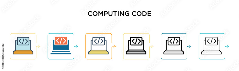 Computing code vector icon in 6 different modern styles. Black, two ...