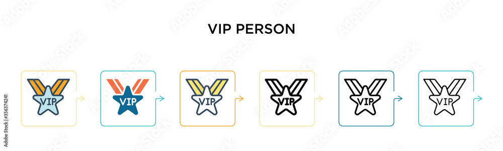 Vip person vector icon in 6 different modern styles. Black, two colored ...