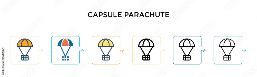 Capsule parachute vector icon in 6 different modern styles. Black, two ...