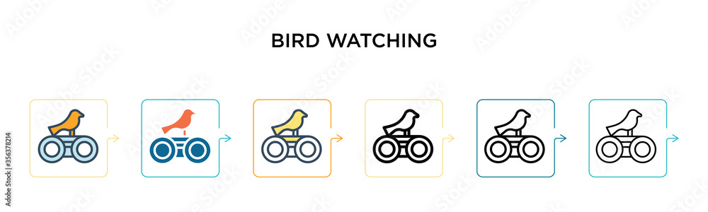 Bird watching vector icon in 6 different modern styles. Black, two ...