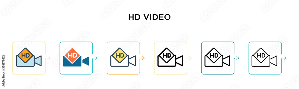 Hd video sign vector icon in 6 different modern styles. Black, two ...