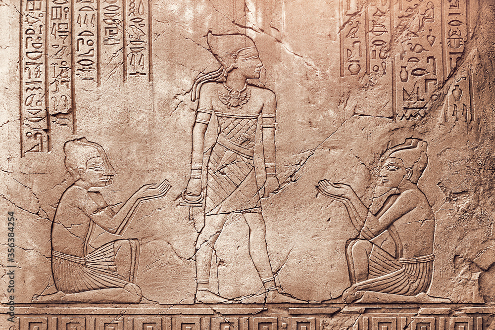 ancient egyptian art Hieroglyphic carvings on the exterior walls Stock ...