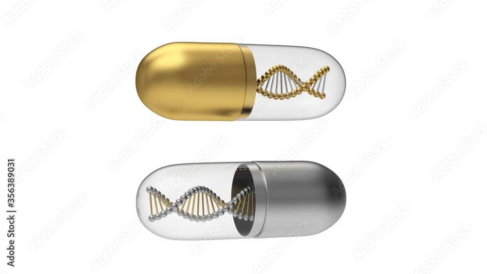 3D animation of seamless loop rotation of golden and silver medical ...
