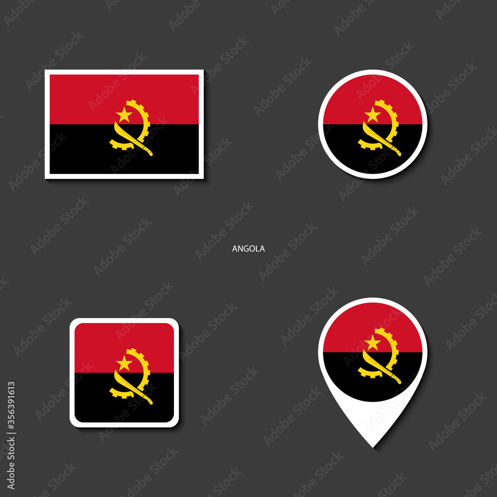 Angola flag icon set in different shape (rectangle, circle, square and ...