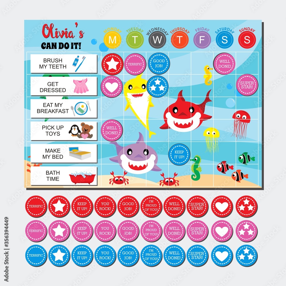 Baby shark reward chart Stock Vector | Adobe Stock