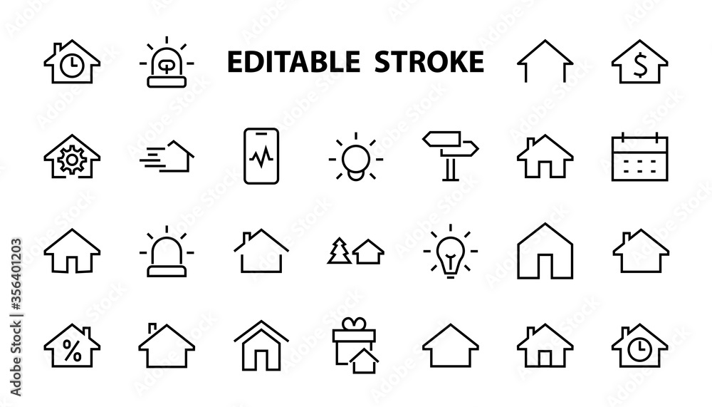 Simple set of line vector home icons. Contains house symbols at ...