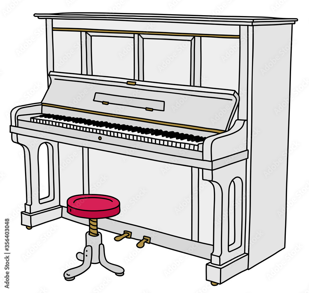 The vectorized hand drawing of a white opened pianino with a red and ...