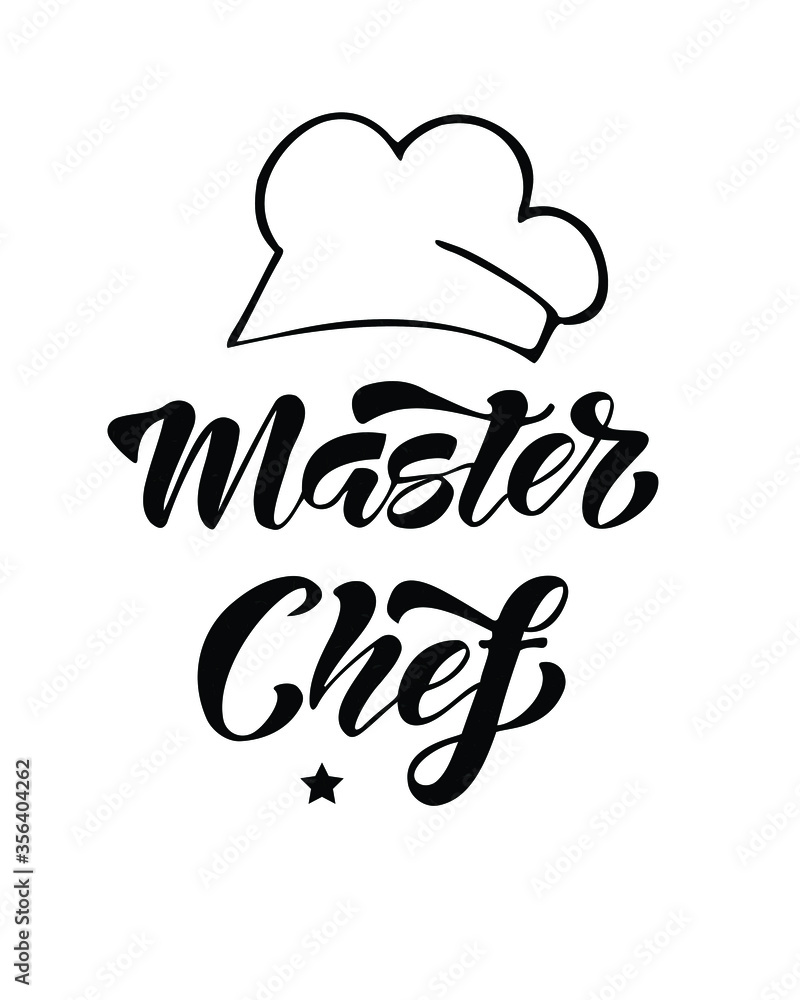 Master chef hand drawn lettering. Vector illustration isolated on white ...