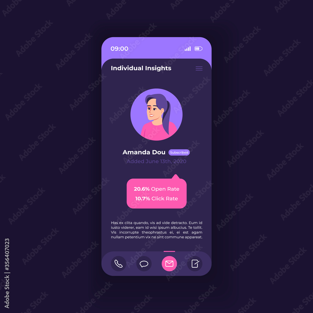 Account rate smartphone interface vector template. Mobile app page dark ...
