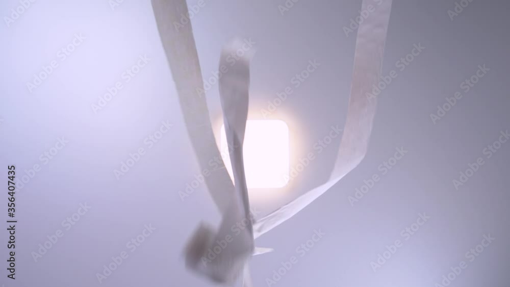Rolls of toilet paper fly under the white ceiling back and forth like ...