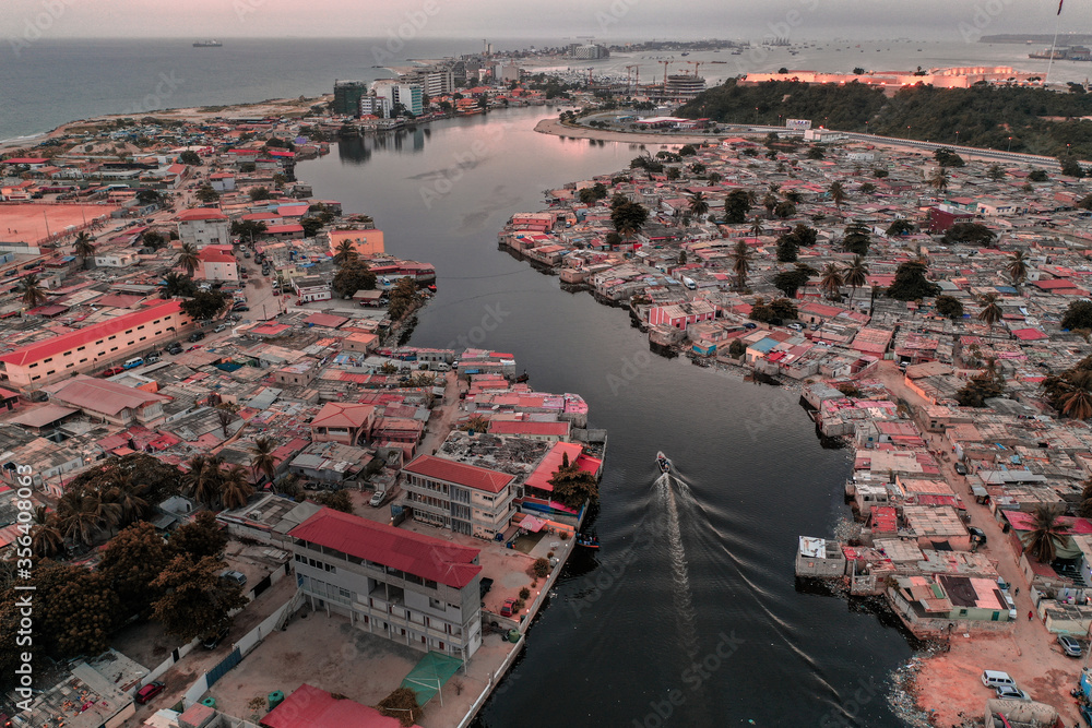 Luanda from a above, slums and dramatic landscape from a aerial ...