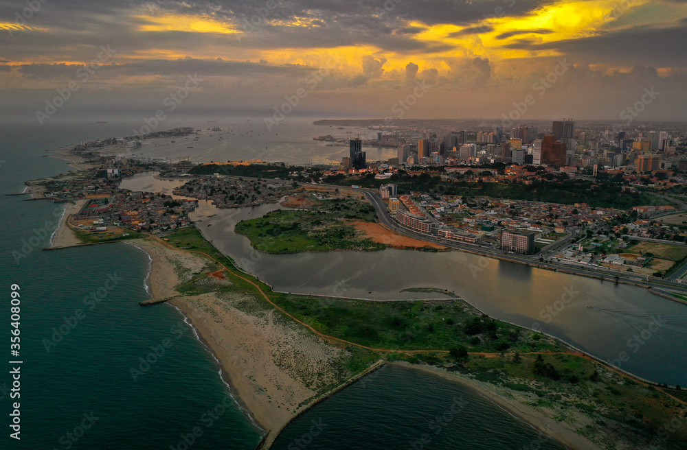 Luanda from a above, slums and dramatic landscape from a aerial ...