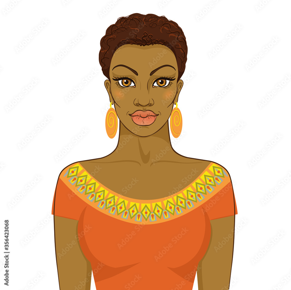 African woman. Vector illustration of attractive afro girl in ...